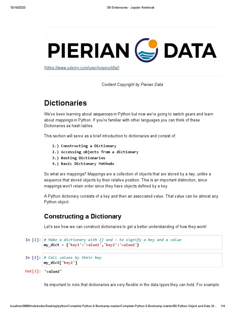Dictionaries: Constructing A Dictionary | PDF | Software Development | Data
