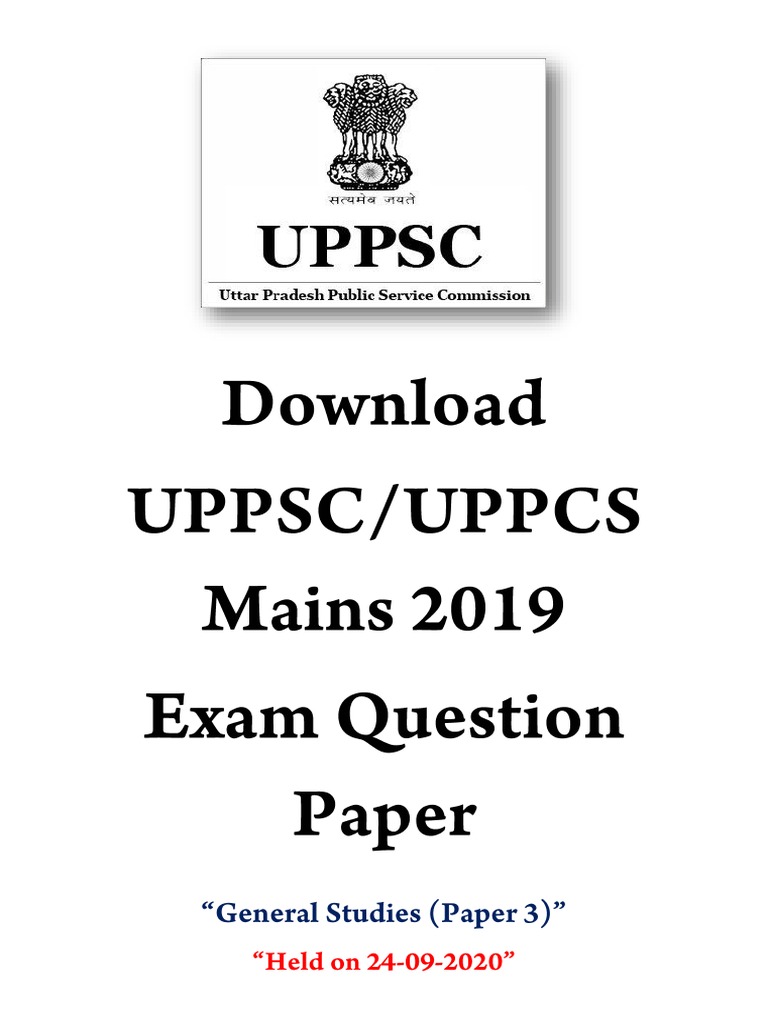 UPPSC UPPCS Mains 2019 General Studies Paper 3 Exam Question Paper Held ...
