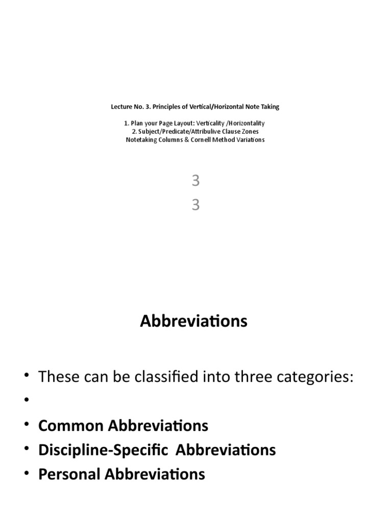 Lecture No. 3. Principles of Vertical/Horizontal Note Taking | PDF