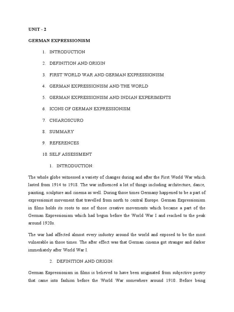 Unit - 2 German Expressionism | PDF | Expressionism | Horror Films