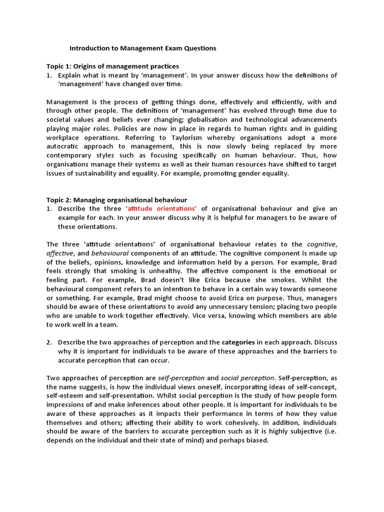 Introduction To Management Exam Questions Topic 1: Origins of ...