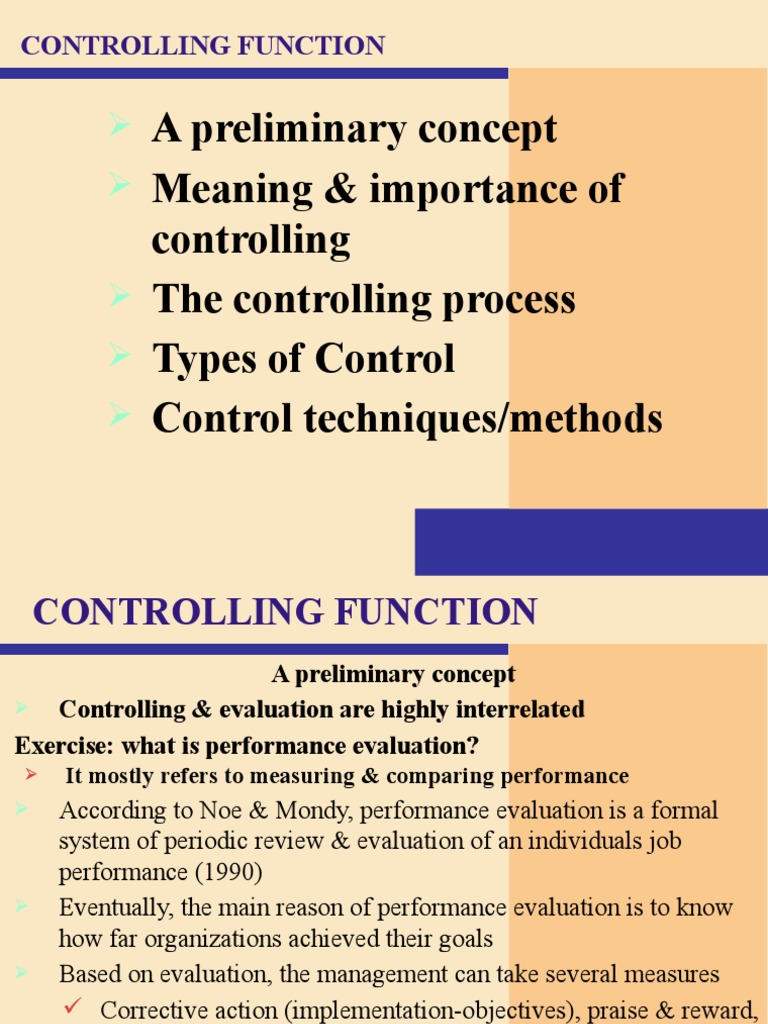 A Preliminary Concept Meaning & Importance of Controlling The Controlling Process Types of ...