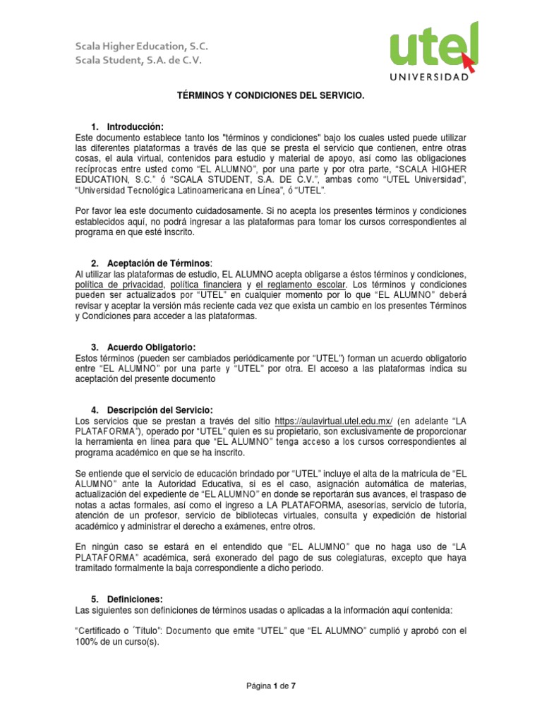 Terminos y Condiciones UTEL Peru | PDF | Certificado de nacimiento ...