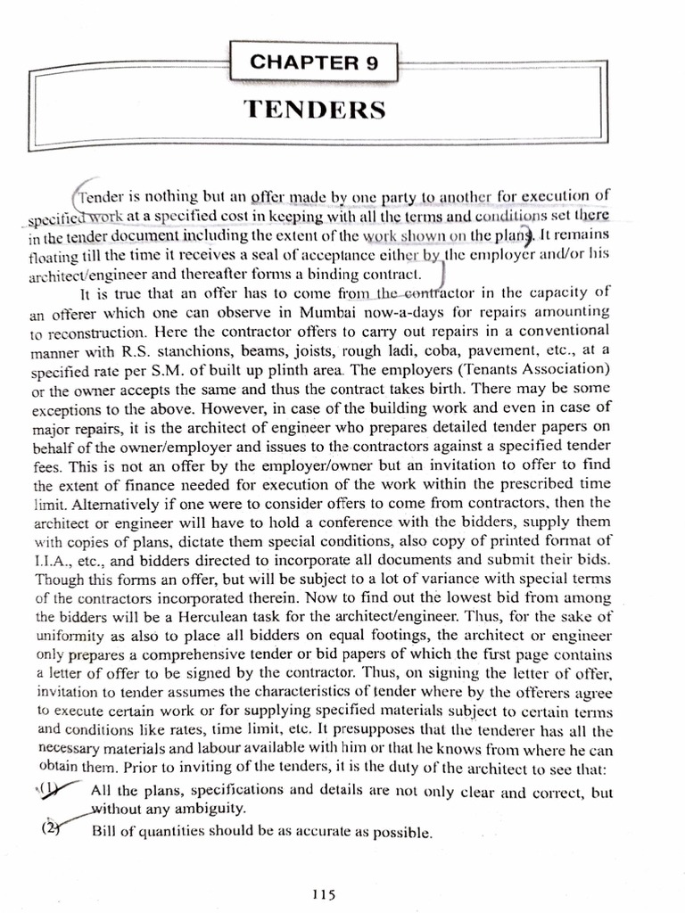 Tender Notes | Download Free PDF | Architect | General Contractor