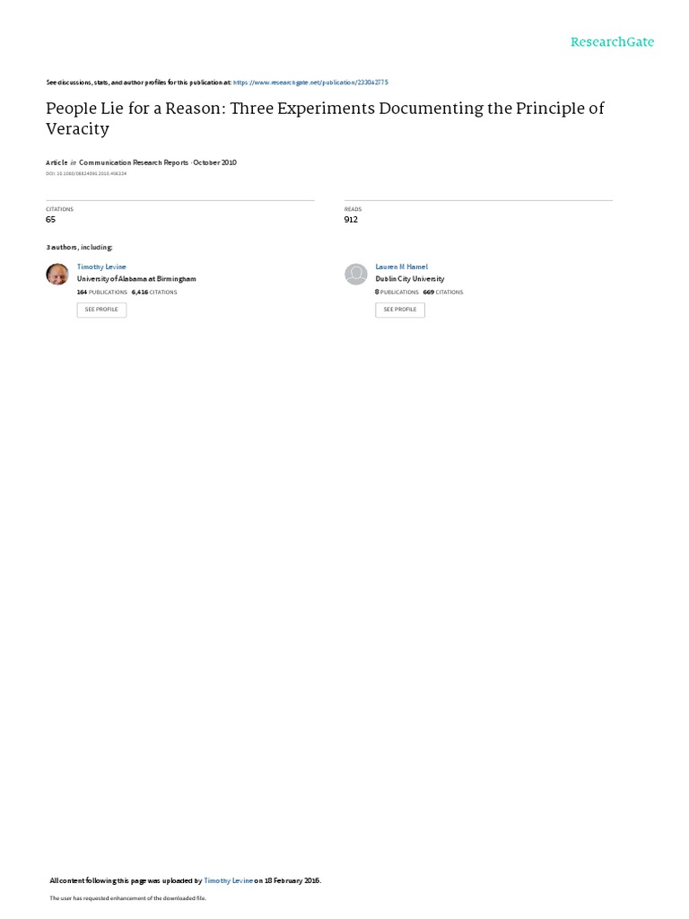 People Lie For A Reason: Three Experiments Documenting The Principle of ...