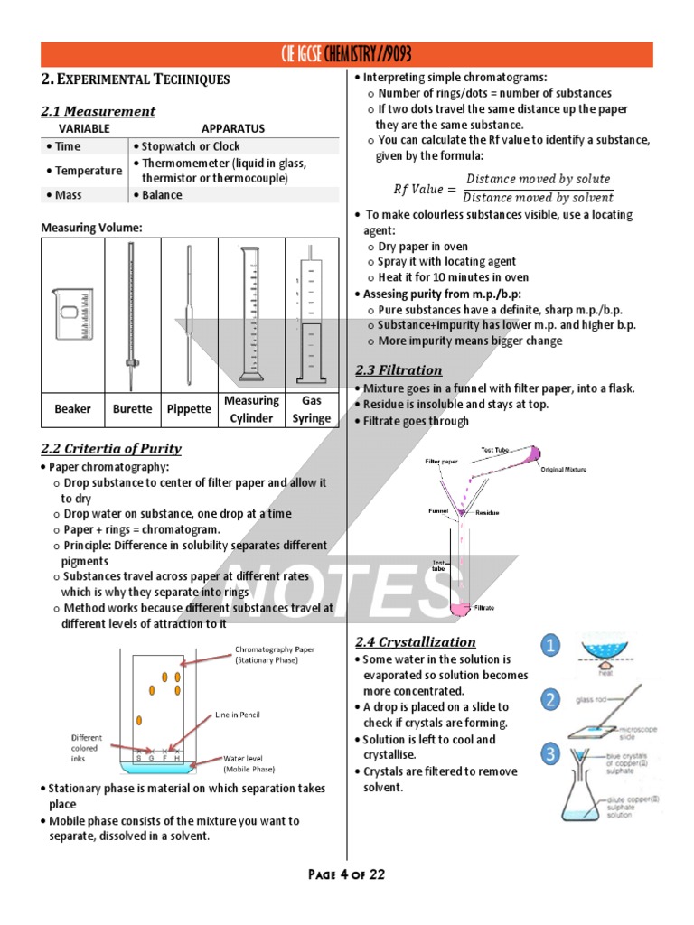 IGCSE Chemistry: Experimental Techniques | PDF | Solution | Distillation
