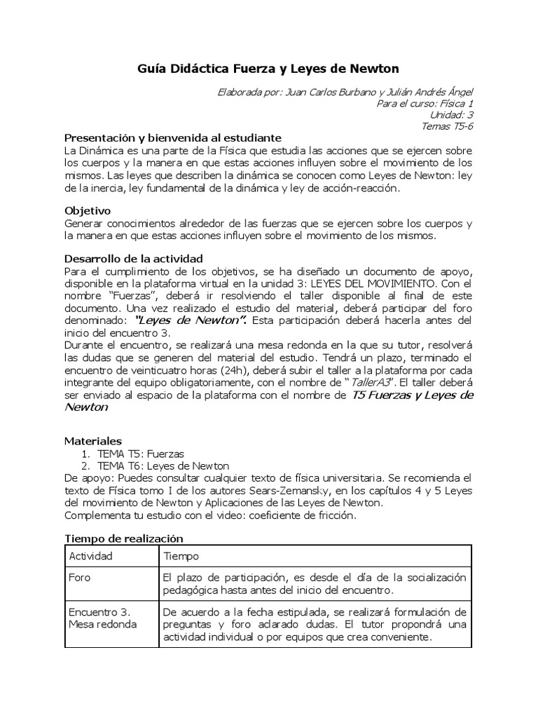 Guía Didáctica Fuerza y Leyes de Newton U3 | PDF | Las leyes del ...