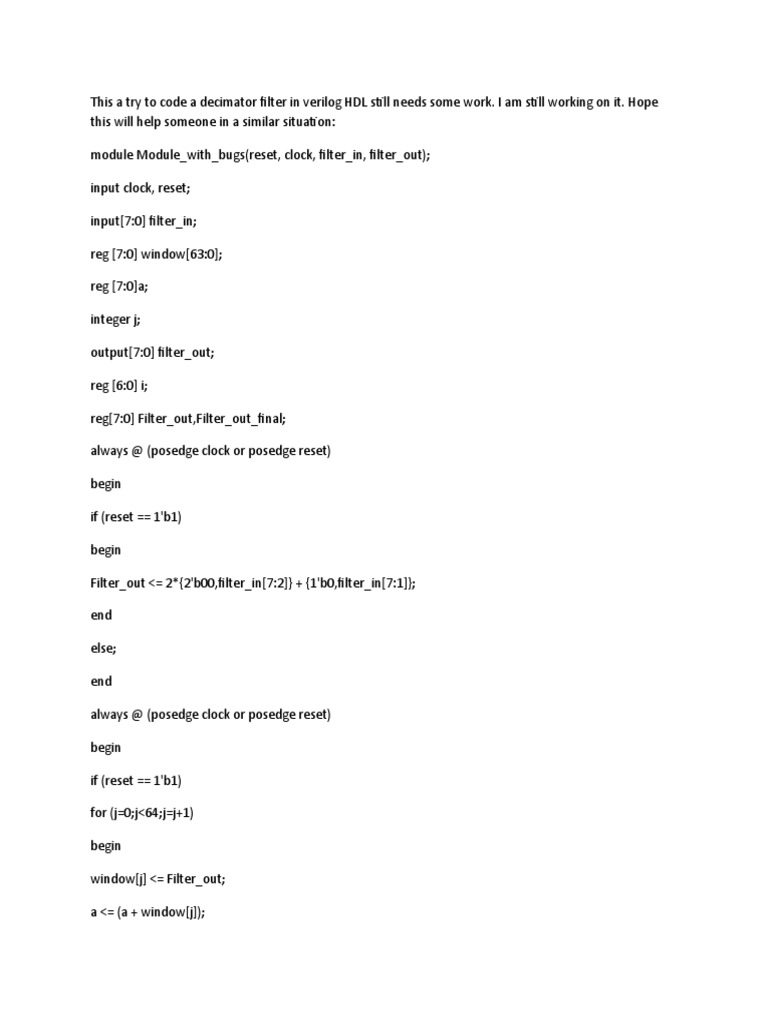 Decimator Filter in Verilog HDL | PDF