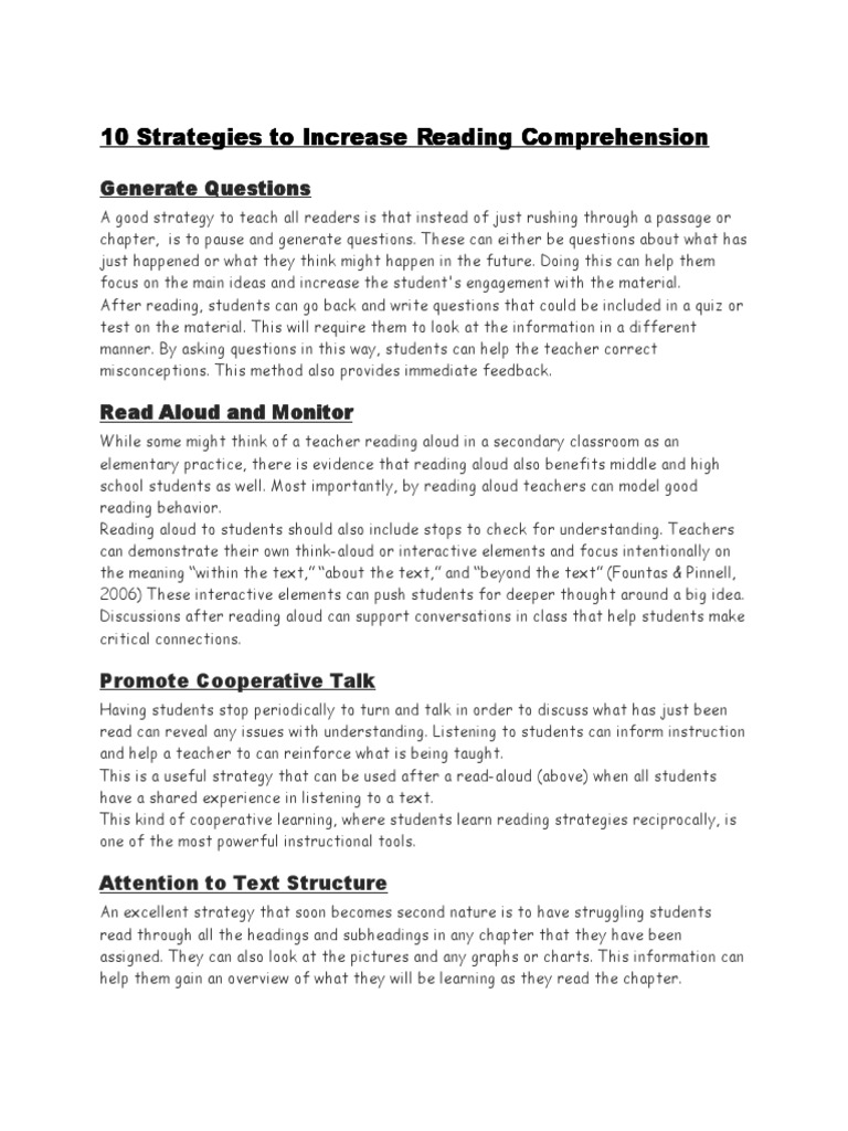 10 Strategies to Boost Reading Comprehension: Techniques for Generating ...