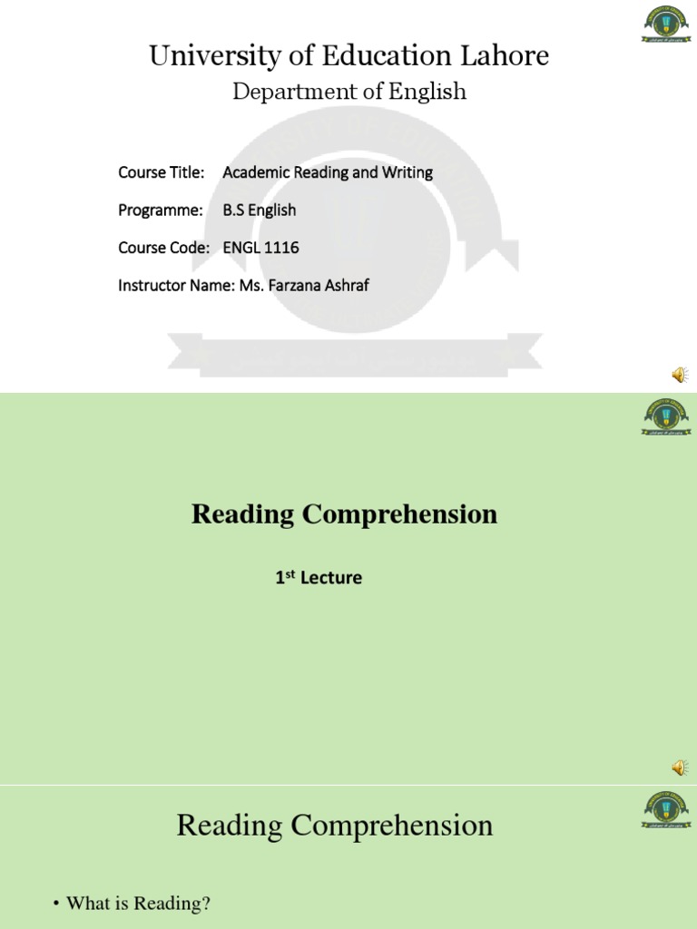 Reading Comprehension Lecture 1 (PPT) PDF | PDF | Reading Comprehension ...