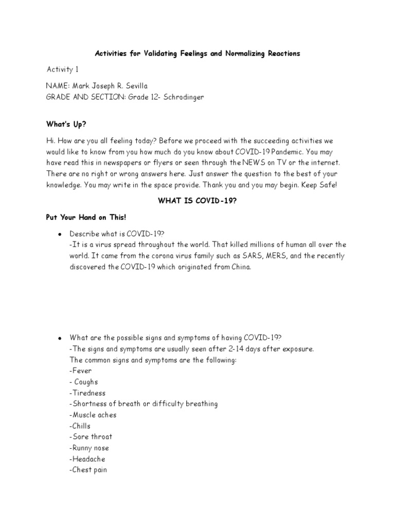 Activities For Validating Feelings and Normalizing Reactions | PDF ...
