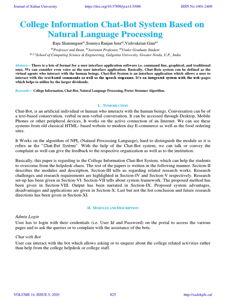 College Chat Bot Provides Info via NLP | PDF | Internet Bot | Databases