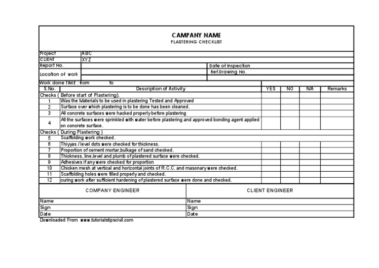 Plastering Checklist | PDF