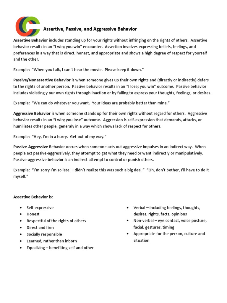 Assertive Passive and Aggressive Behavior | PDF