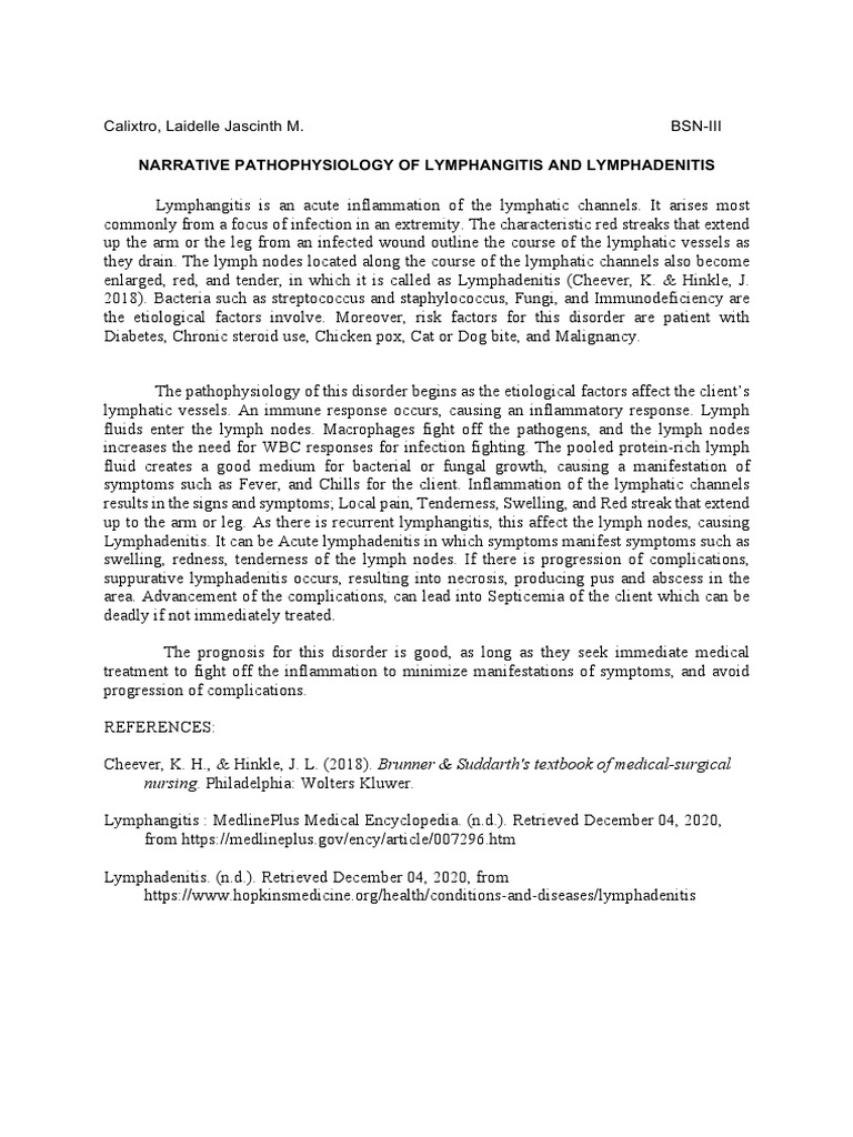 Pathophysiology of Lymphangitis and Lymphadenitis | PDF | Lymphatic ...