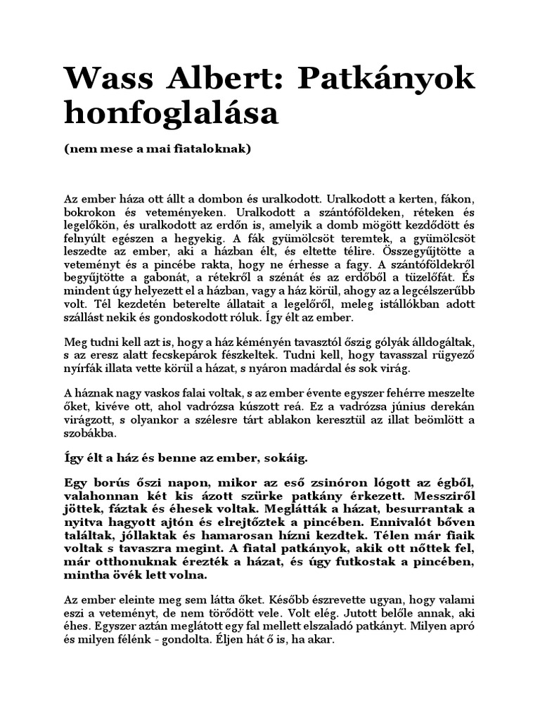 Wass Albert-Patkányok Honfoglalása | PDF