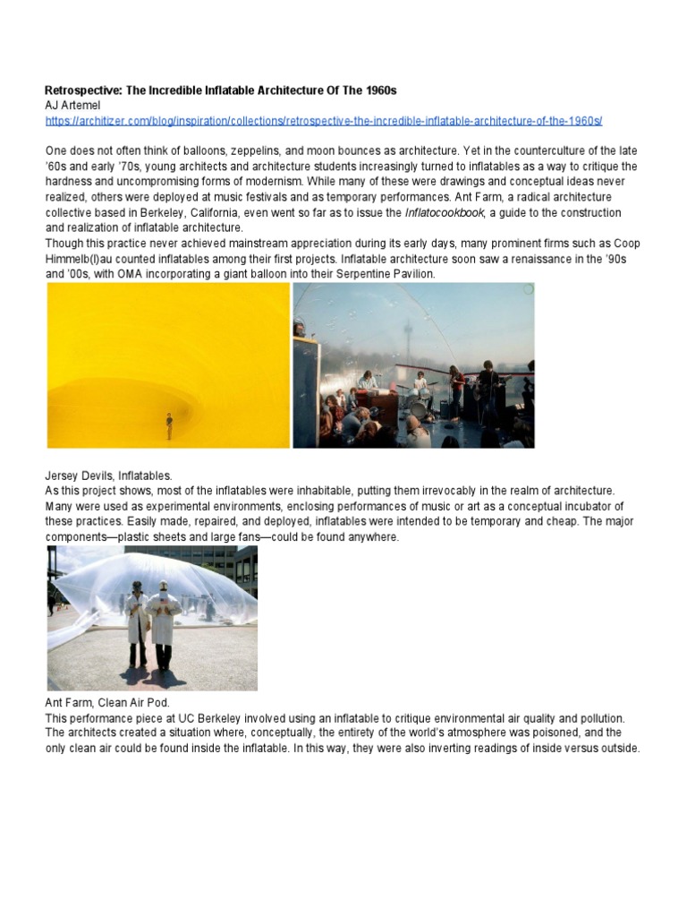 Retrospective - The Incredible Inflatable Architecture of The 1960s | PDF