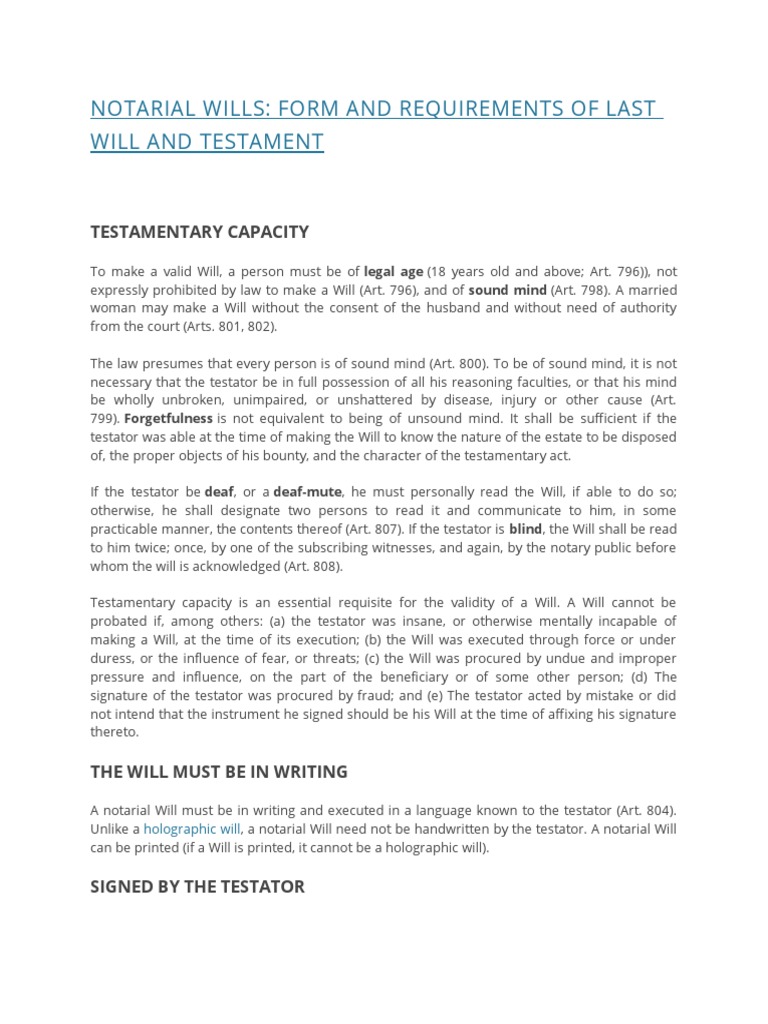 Notarial Will Requirements in the Philippines | PDF