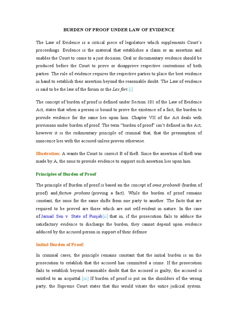 Burden of Proof Under Law of Evidence: Illustration | Download Free PDF ...