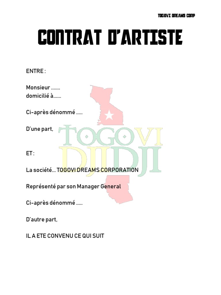 Contrat D'artiste-1 PDF | PDF | Business | Salaires problème de contrat
