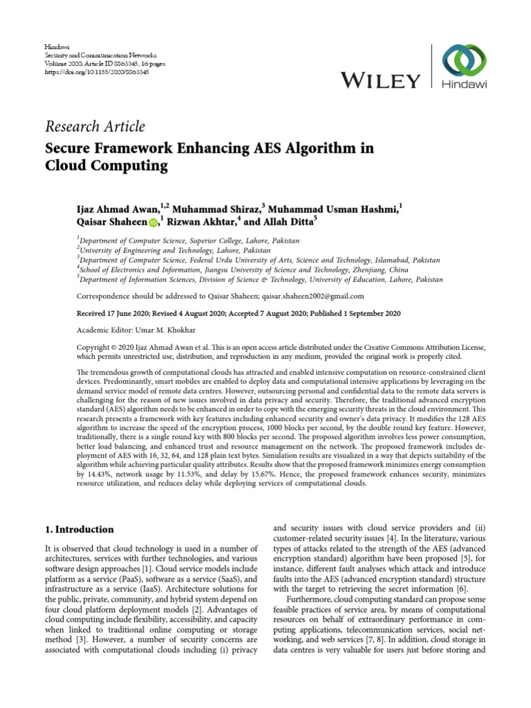 Secure Framework Enhancing Aes Algorithm In Cloud Pdf Platform As A Service Cloud Computing