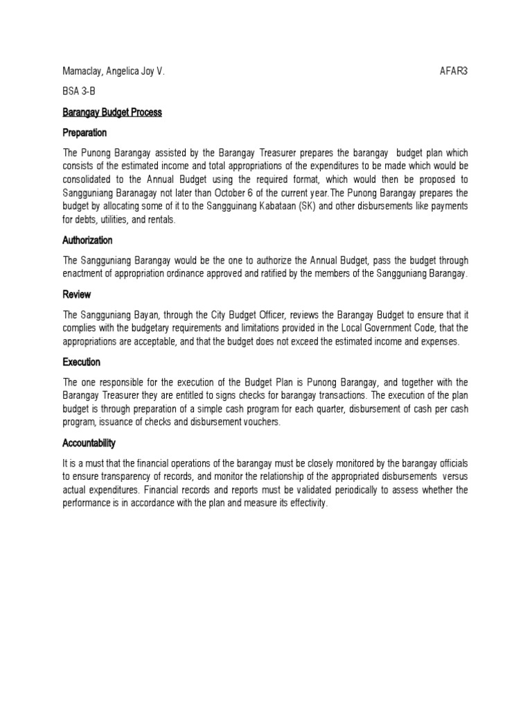 Barangay Budget Process | PDF