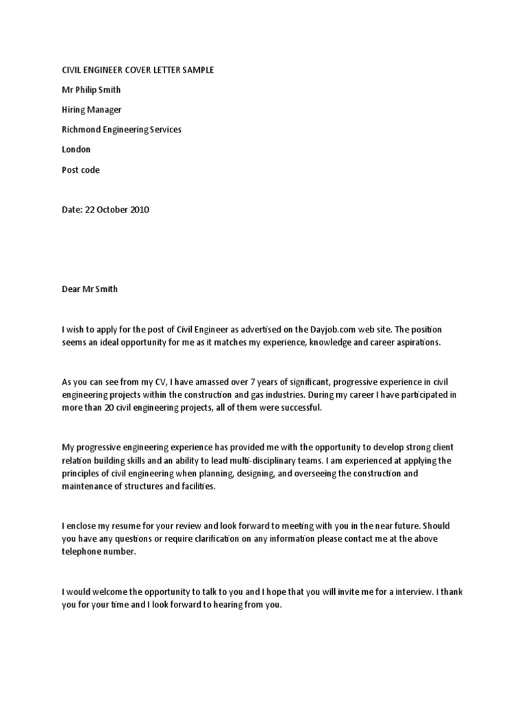 Civil Engineer Cover Letter Sample | PDF | Résumé | Engineer