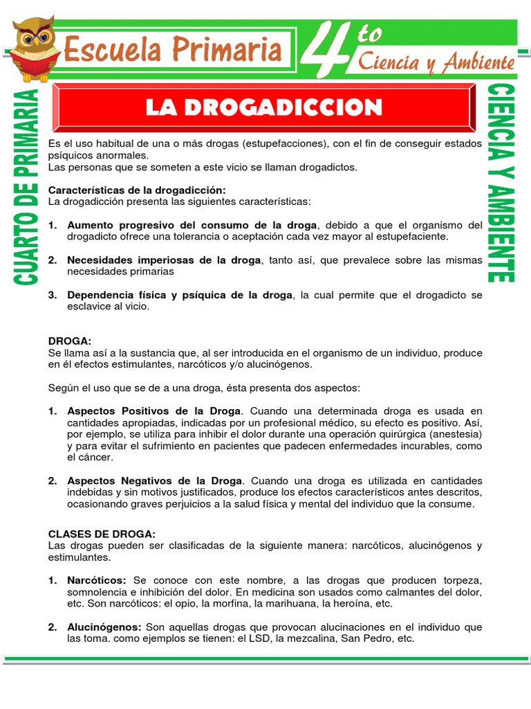 La Drogadiccion para Cuarto de Primaria | PDF | Drogas | La dependencia ...