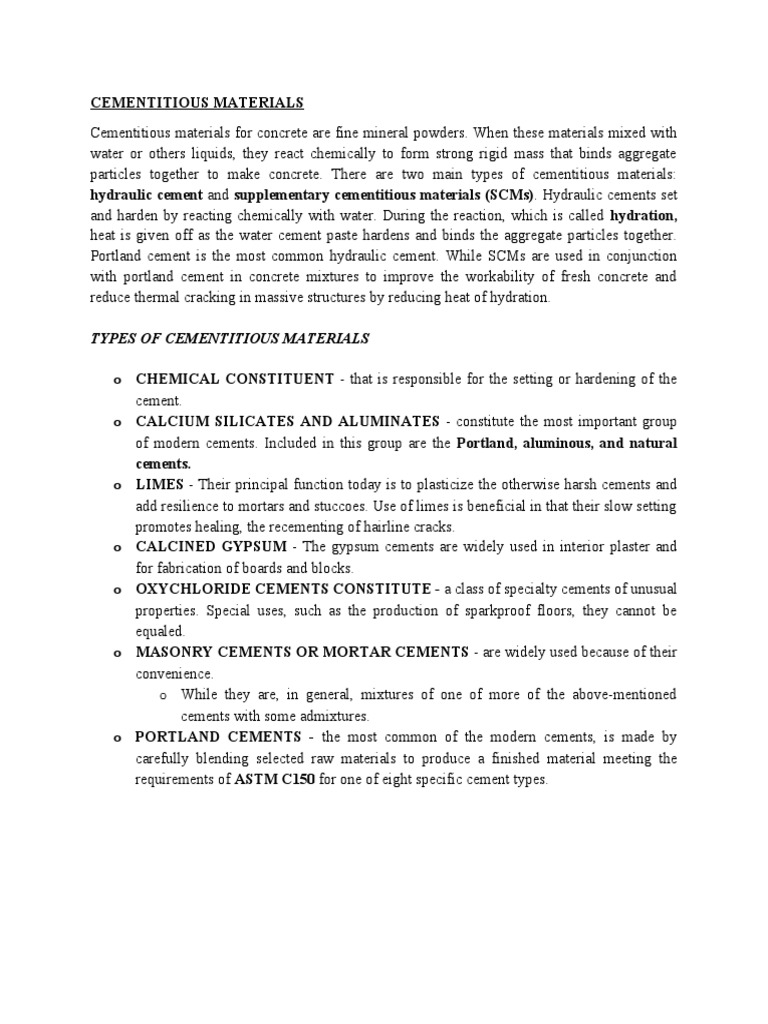 Cementitious Materials | PDF | Cement | Lime (Material)