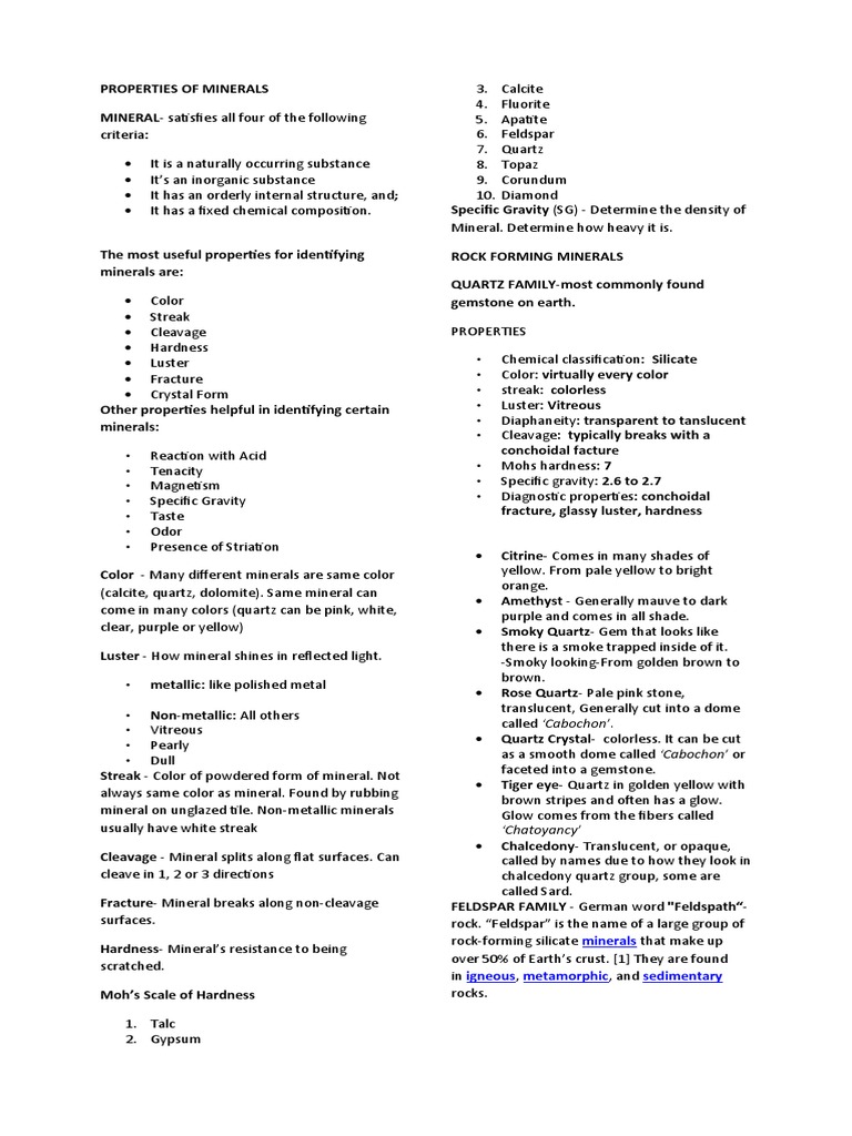 Chatoyancy': Minerals Igneous Metamorphic Sedimentary | PDF | Minerals ...