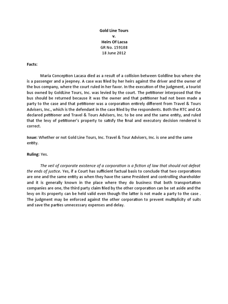 Gold Line Tours v. Lasaca | PDF