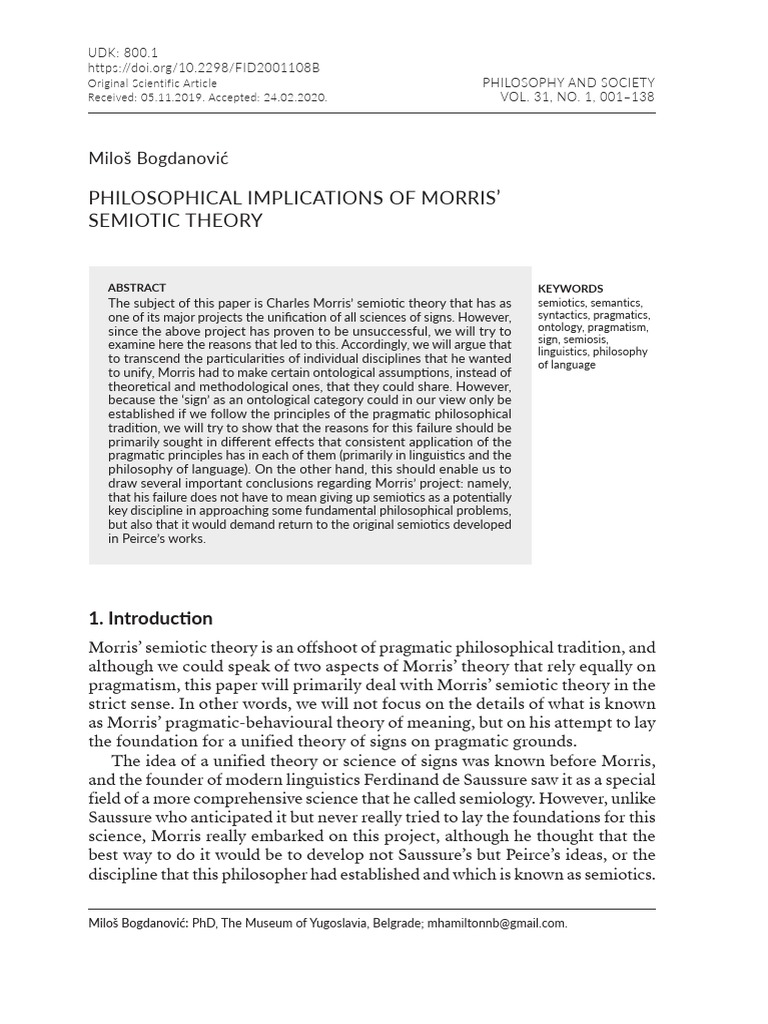 The Philosophical Implications of Charles Morris' Failed Attempt to ...