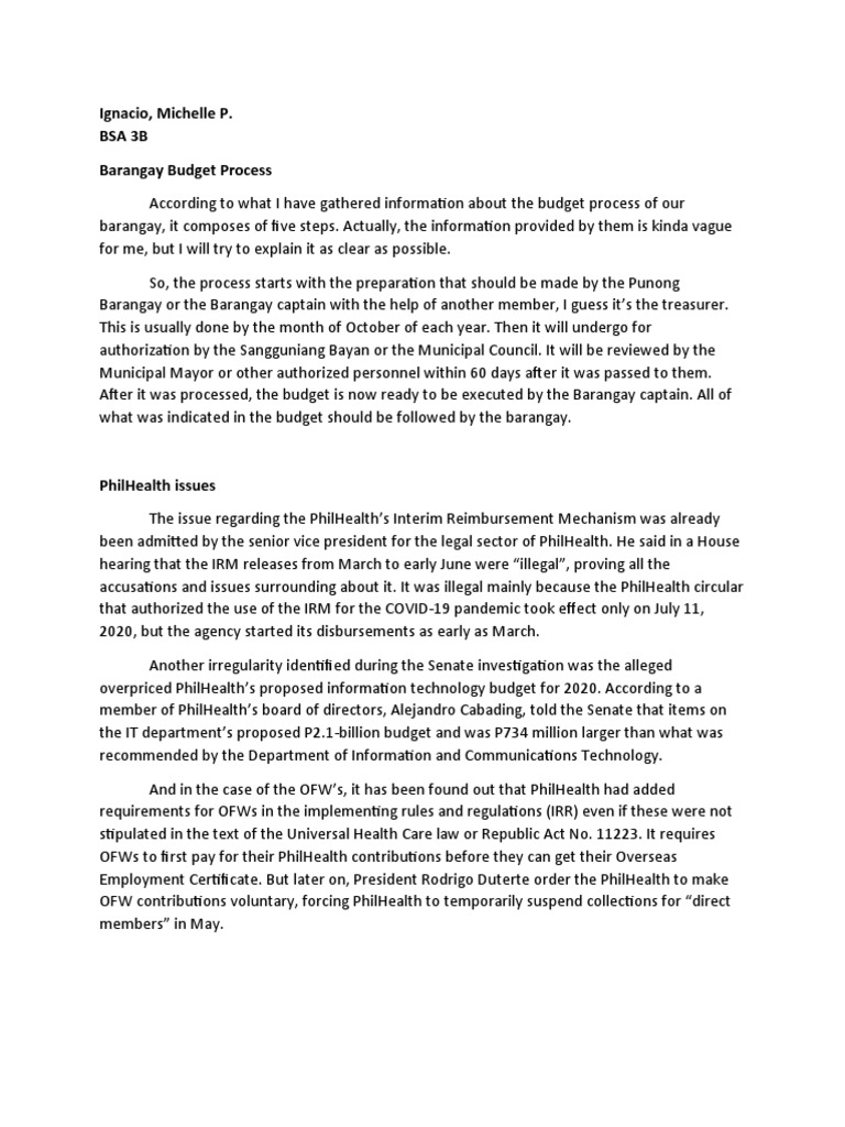 IGNACIO, Michelle P. (Barangay Budget Process) | PDF