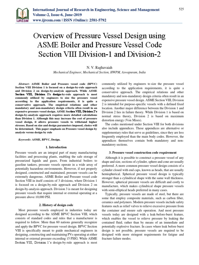 Overview of Pressure Vessel Design Using ASME Boiler and Pressure ...