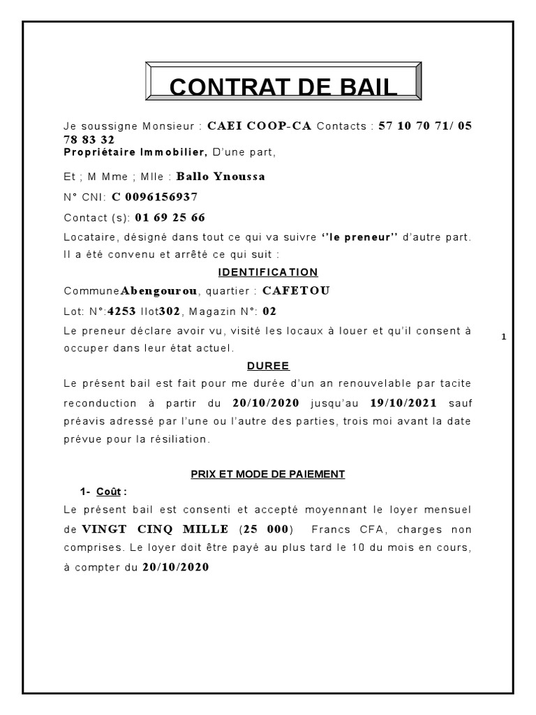 Contrat De Bail PDF