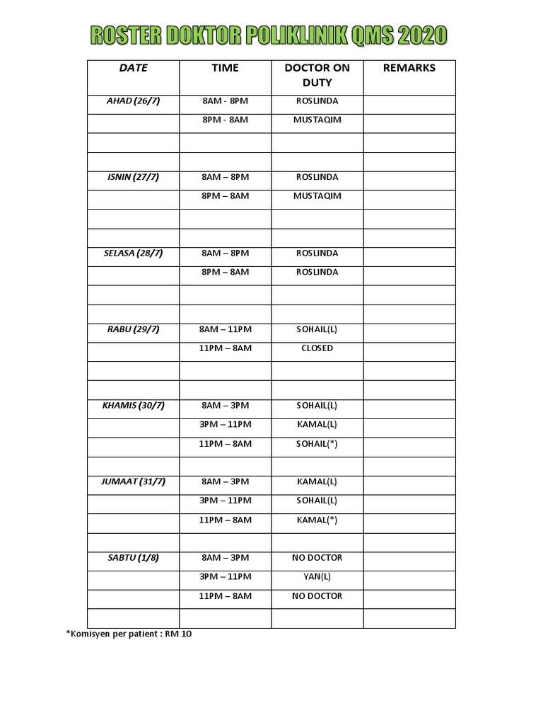 Roster DR QMS 3RD Week | PDF