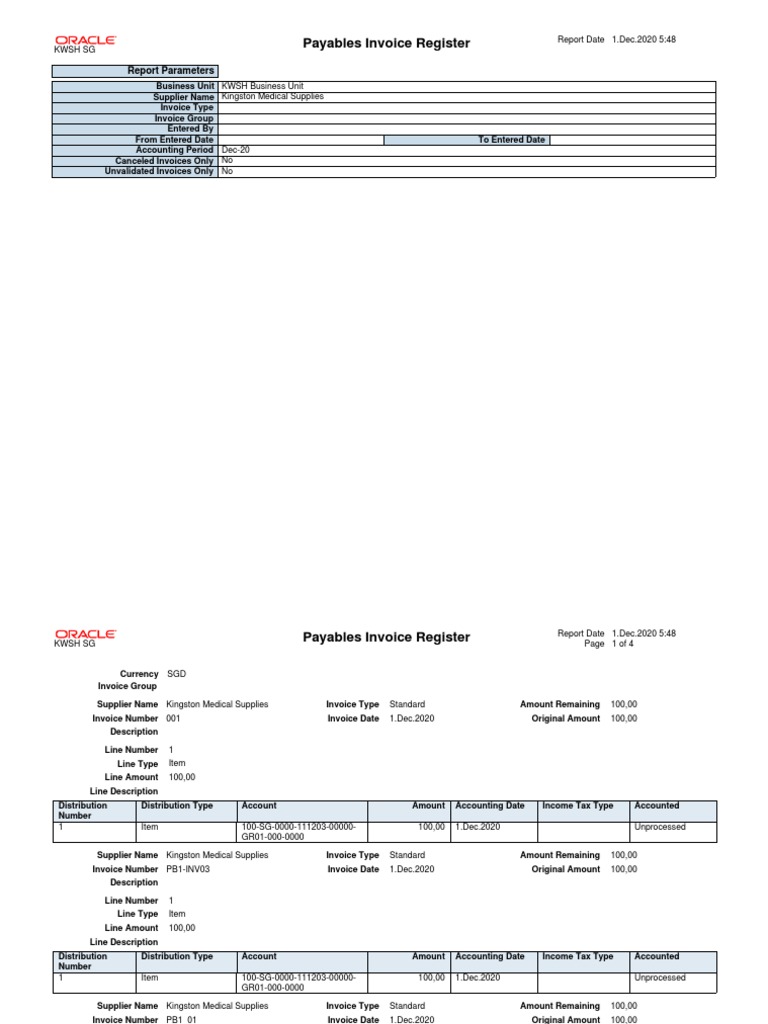 InvoiceRegister - Payables Invoice Register | PDF | Accounts Payable ...