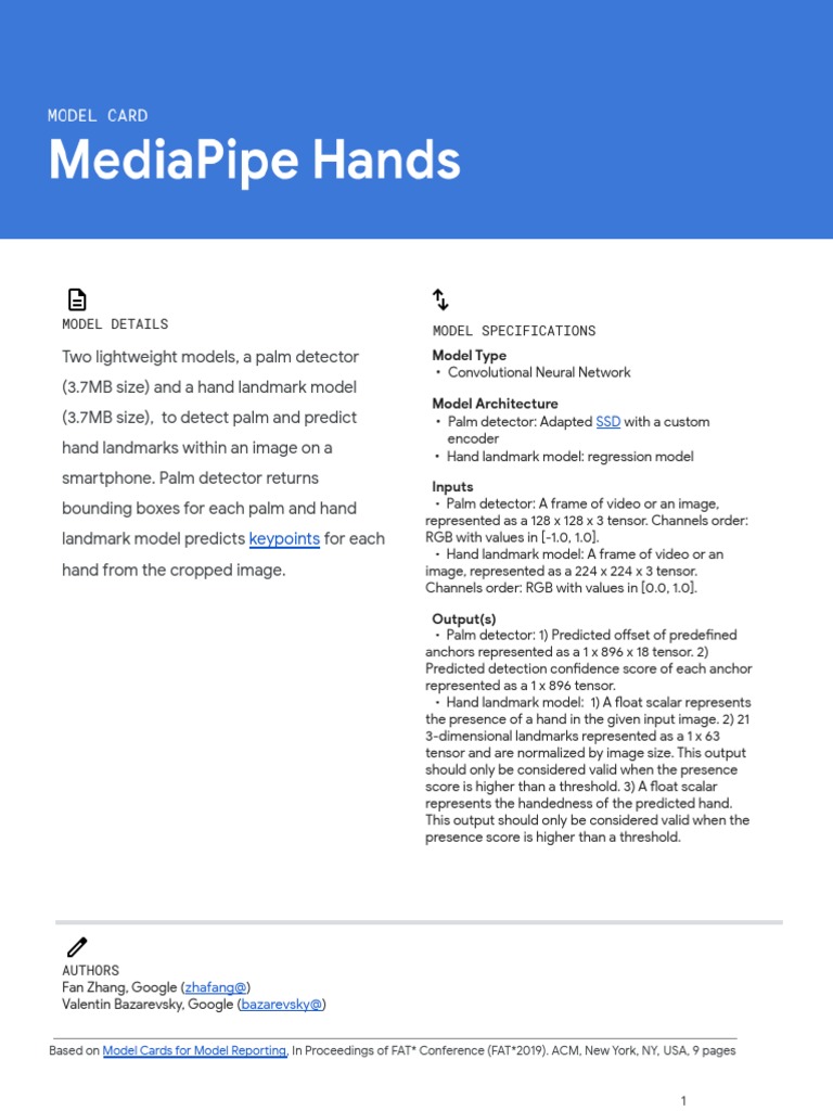 Model Card Hand Tracking With Fairness | PDF | Augmented Reality ...