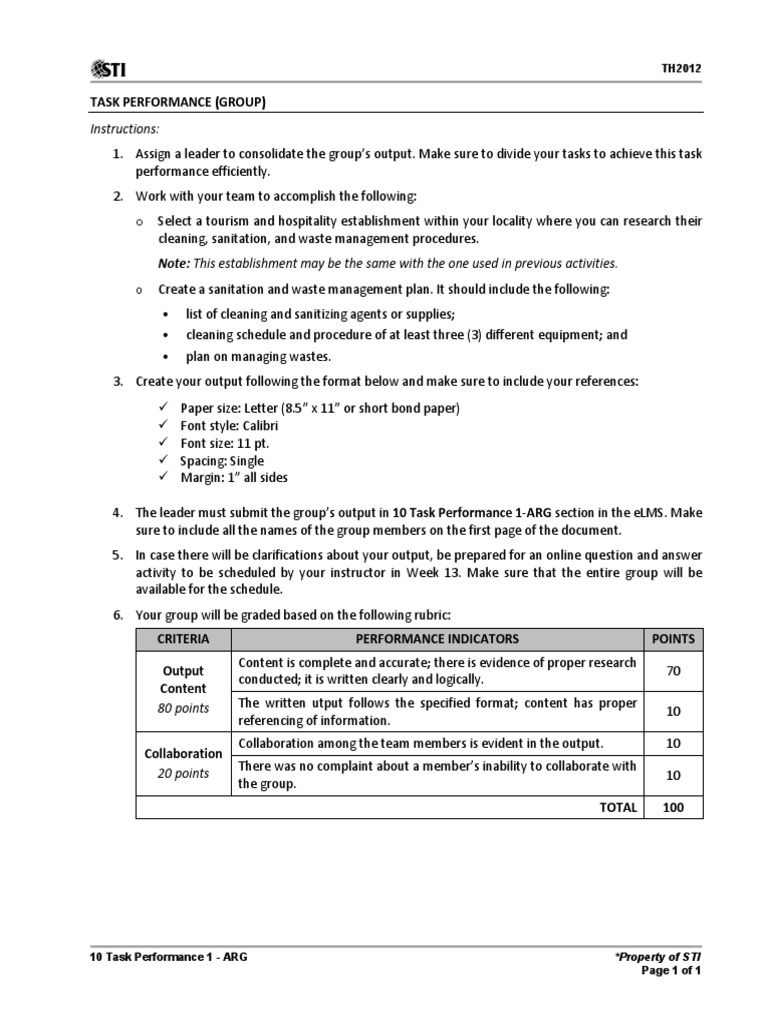 Group Task: Sanitation Plan Development | PDF