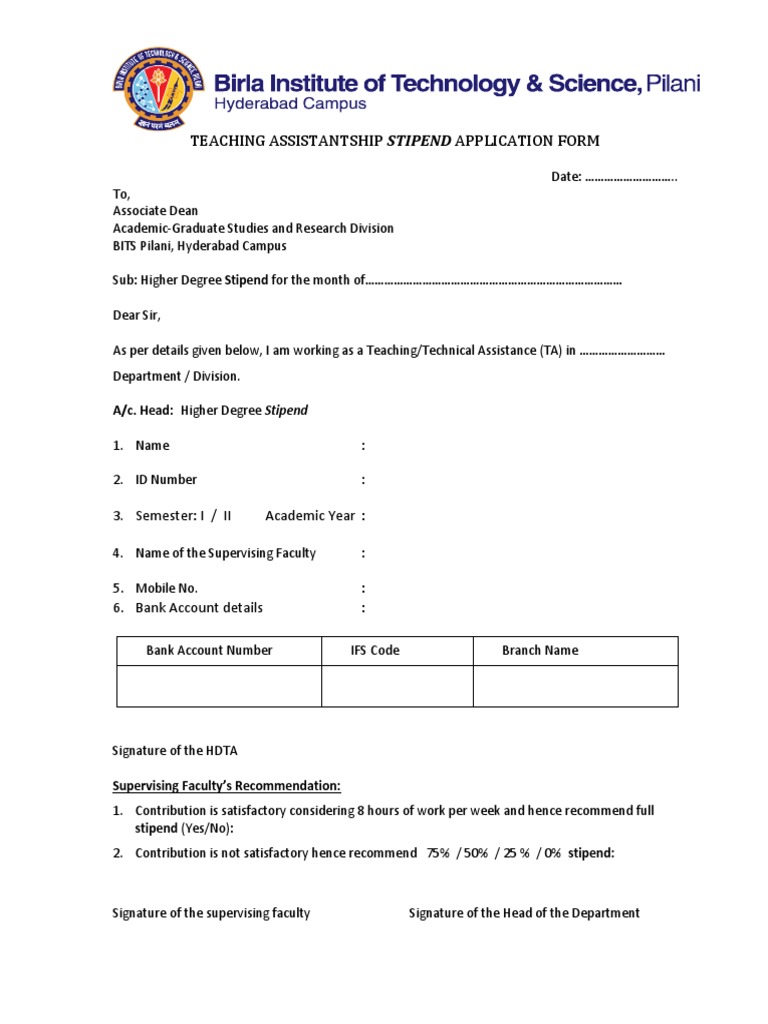 TA Stipend Application Form | PDF | Career & Growth | Business