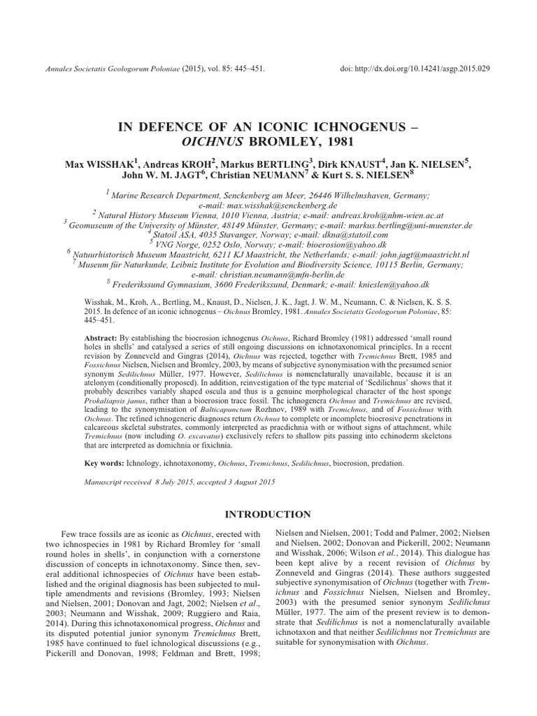 In de Fence of An Iconic Ichnogenus - : Oichnus Bromley, 1981 | PDF ...