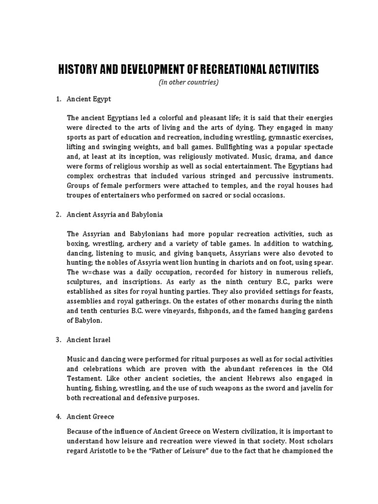 History and Development of Recreational Activities | PDF | Recreation ...