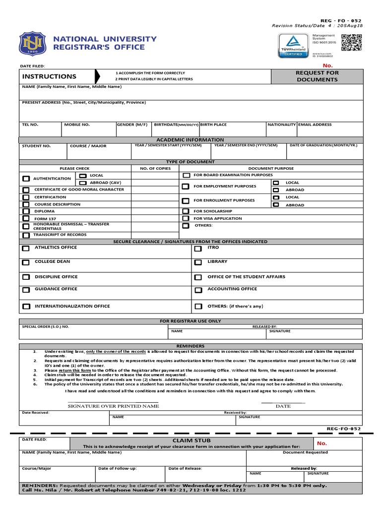 Request for Academic Documents Form | PDF | Business