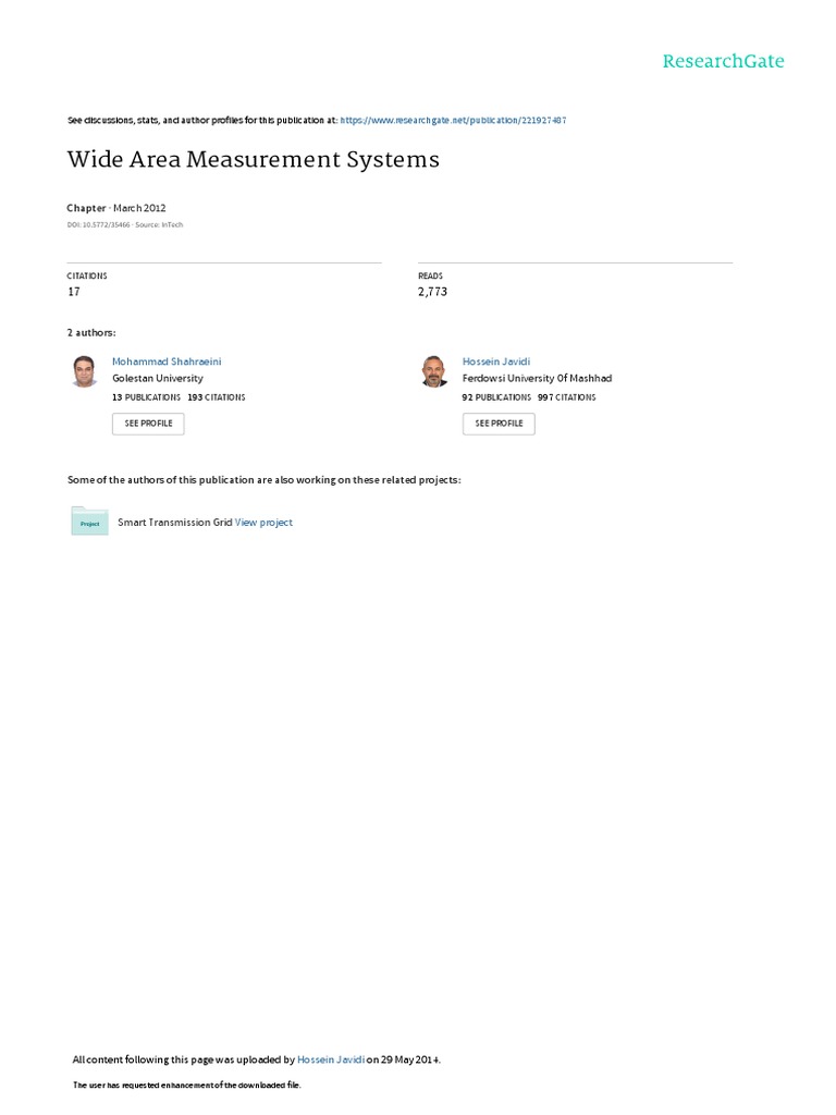 Wide Area Measurement Systems: March 2012 | PDF | Transmission Medium ...