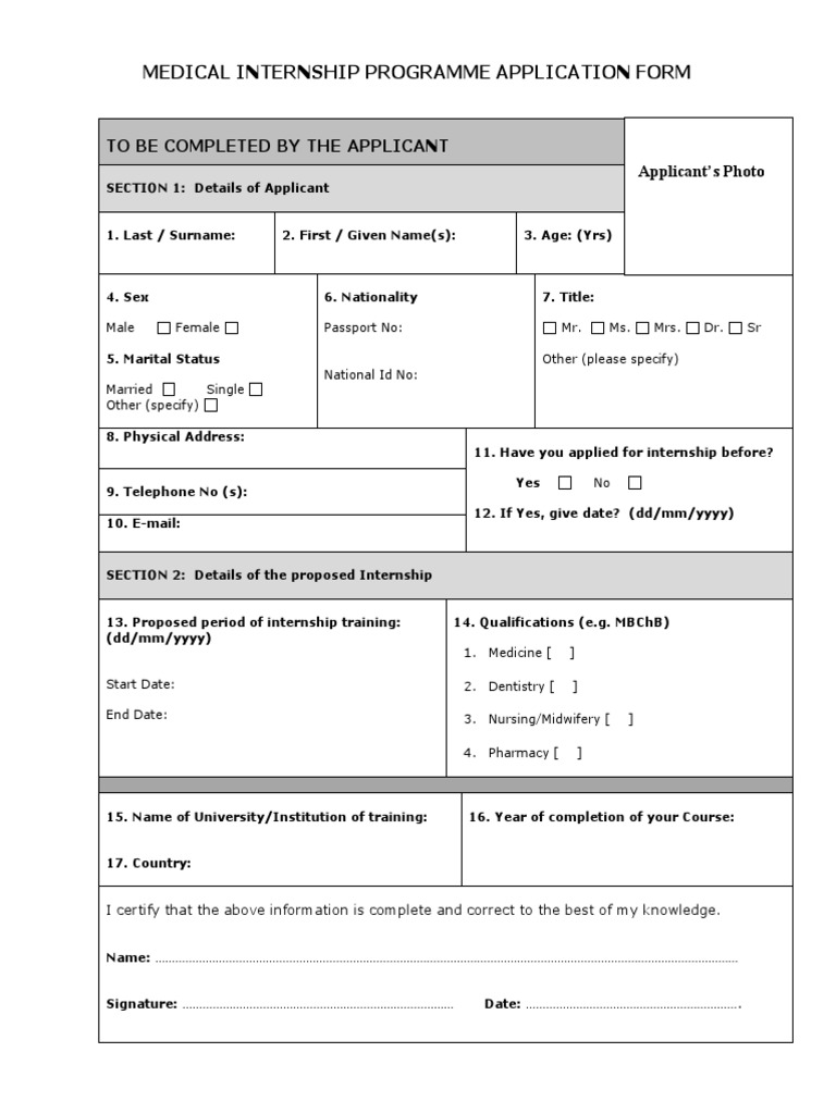 Medical Internship Programme Application Form | PDF