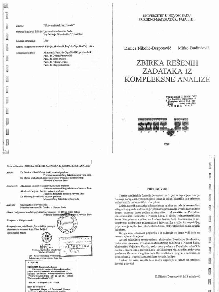Zbirka Resenih Zadataka Iz Kompleksne Analize Danica Nikolic Despotovic Mirko Budincevic PDF | PDF