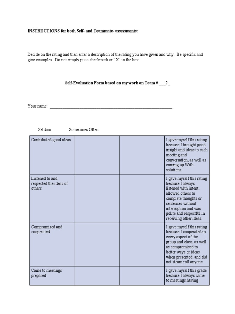 Team Member Self-Assessment Guide | PDF | Leadership | Communication