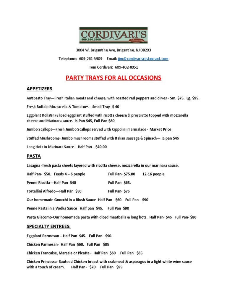 Party Tray Menus | PDF