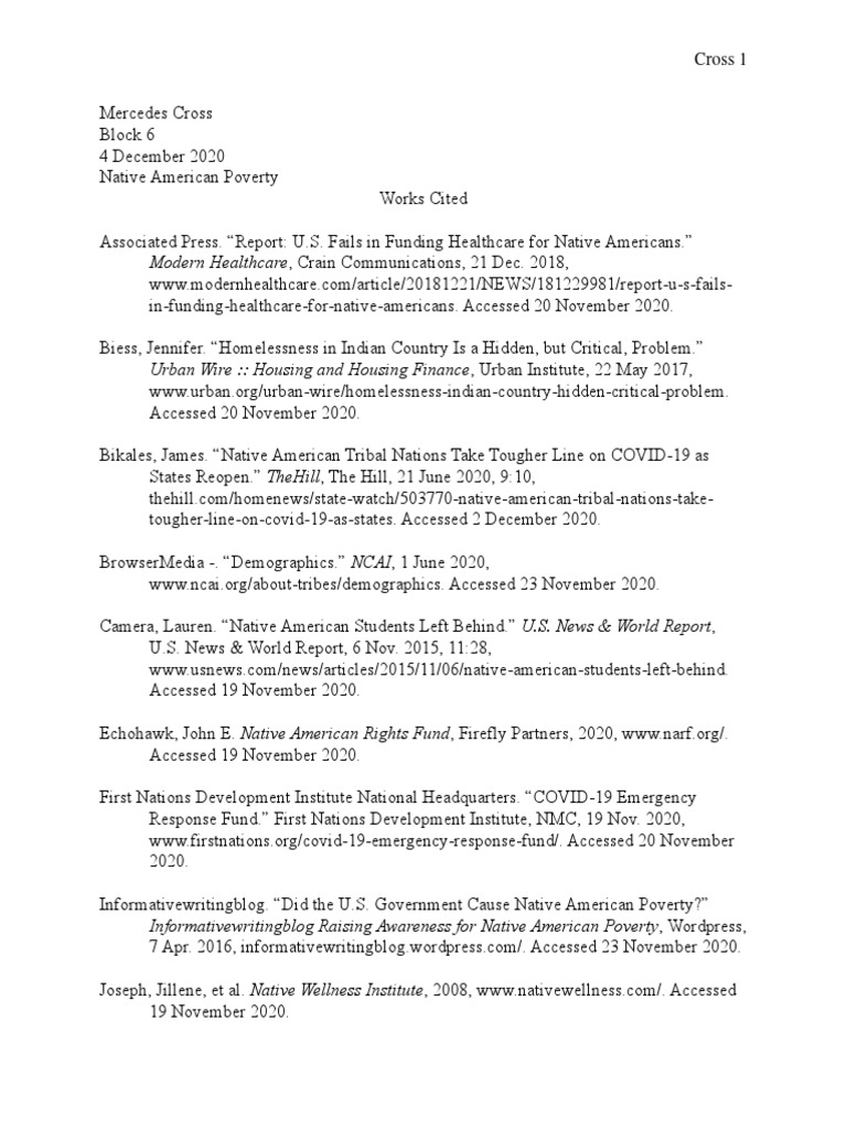 Native American Poverty Works Cited Edited | PDF | Native Americans In ...