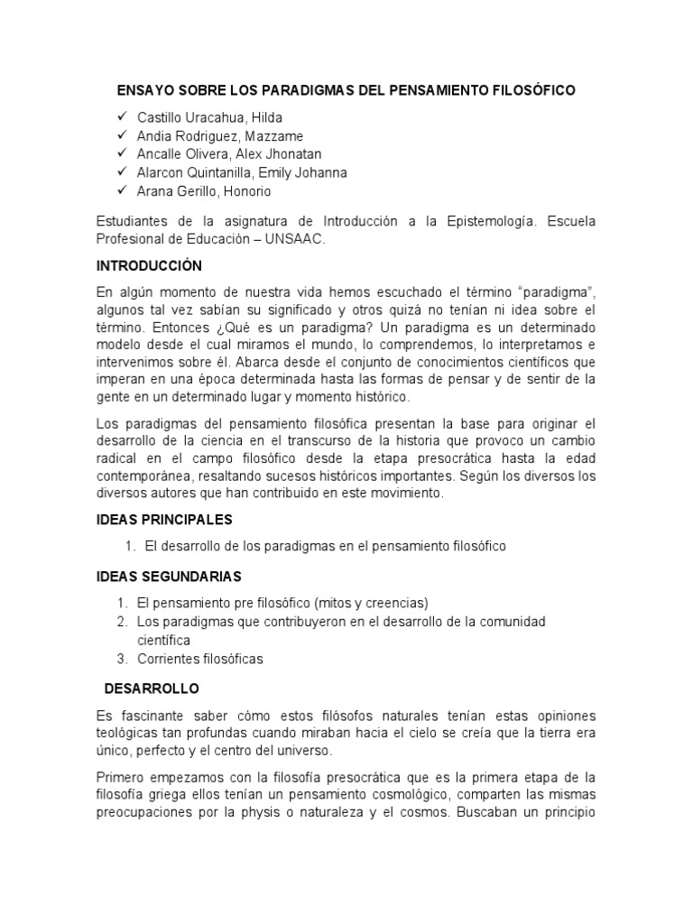 Paradigmas del Pensamiento Filosófico | PDF | Paradigma | Racionalismo
